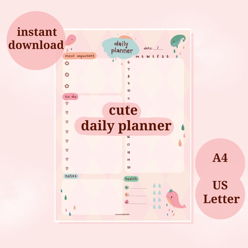 Cute Daily Planner Printable A4 & US Letter Size - Etsy UK