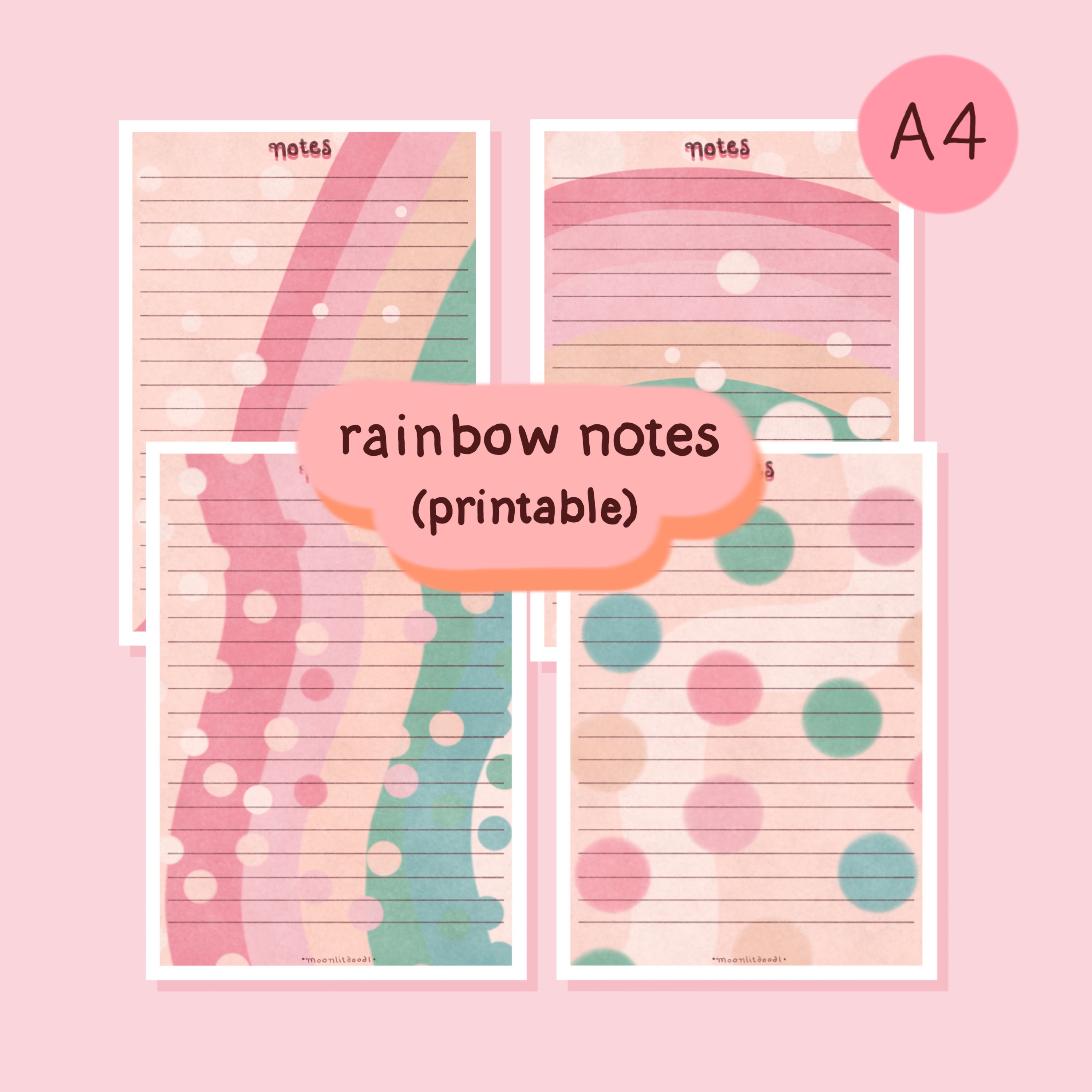 Rainbow Lined Notes Printable | Etsy