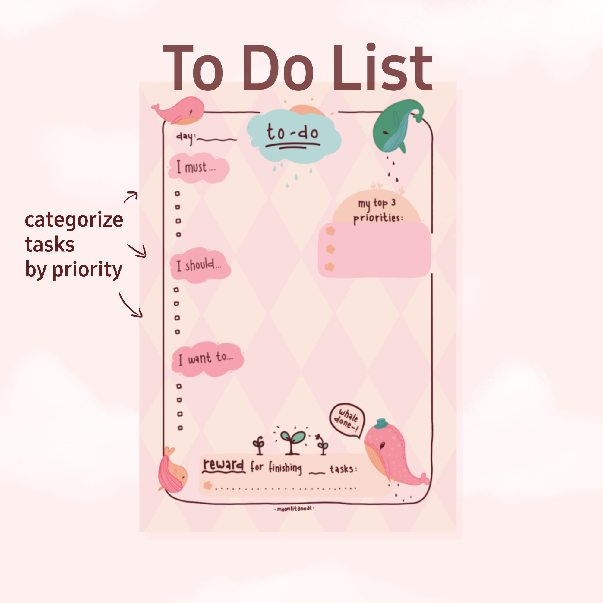 Cute Printable to Do List, Notes, Daily Planner Bundle | US Letter, A4 ...