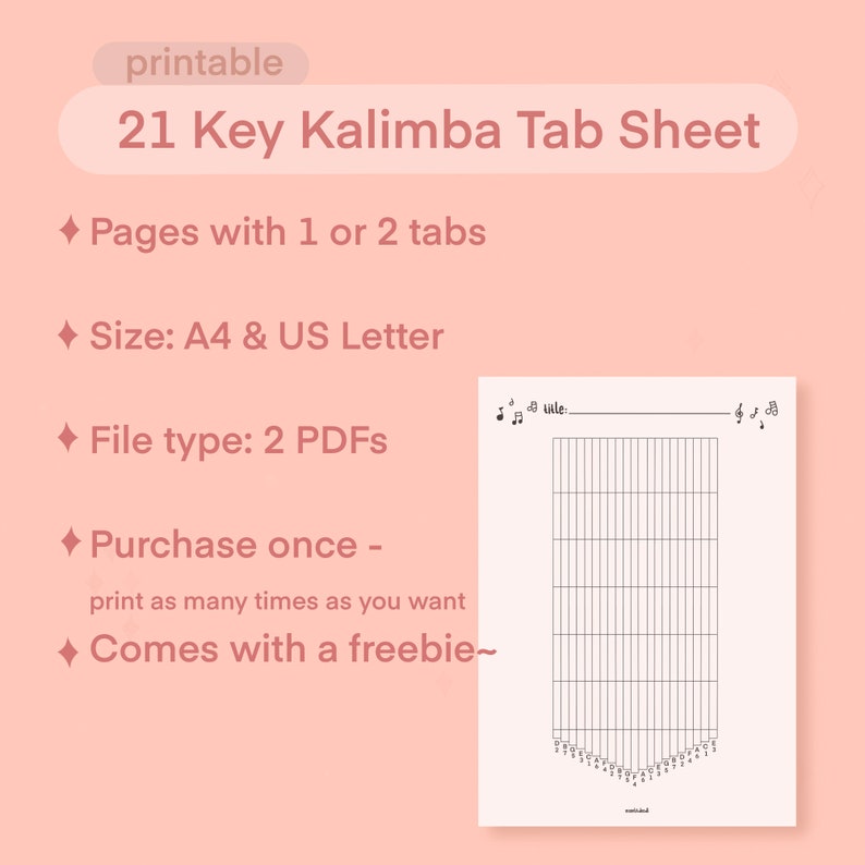 21 Key Kalimba Tab Blank Sheet Music Printable - Etsy