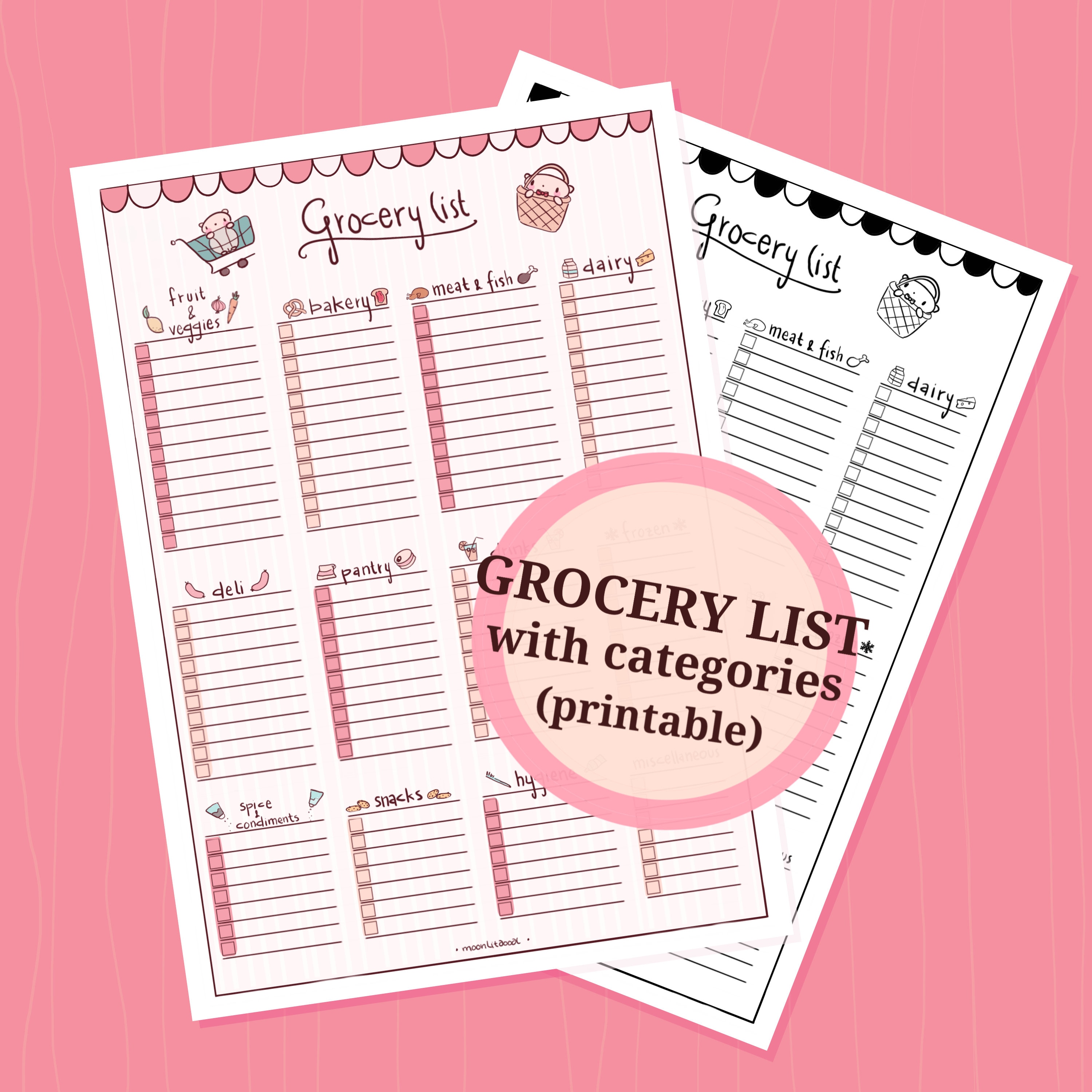 Cute Categorized Grocery List Printable A4 A5 US Letter - Etsy