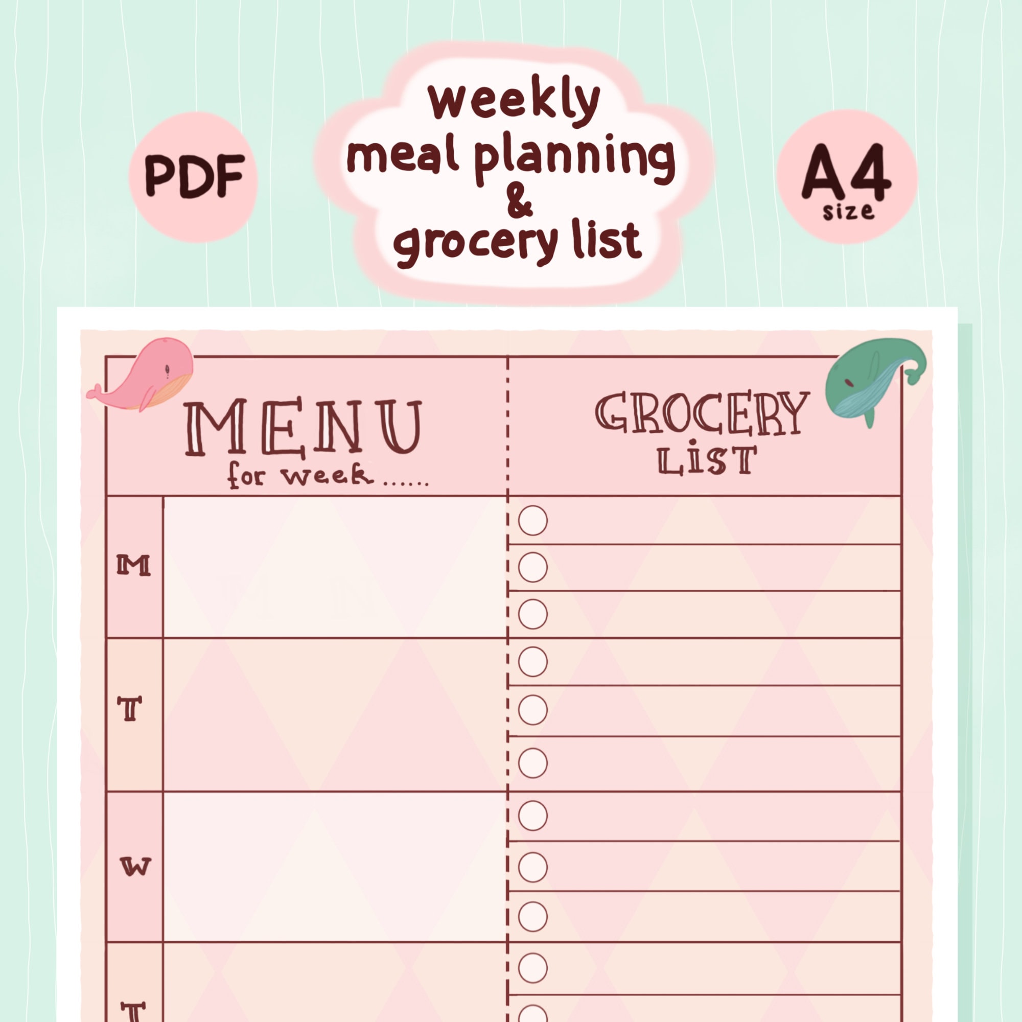 Weekly meal planner with grocery list printable - gugltiny