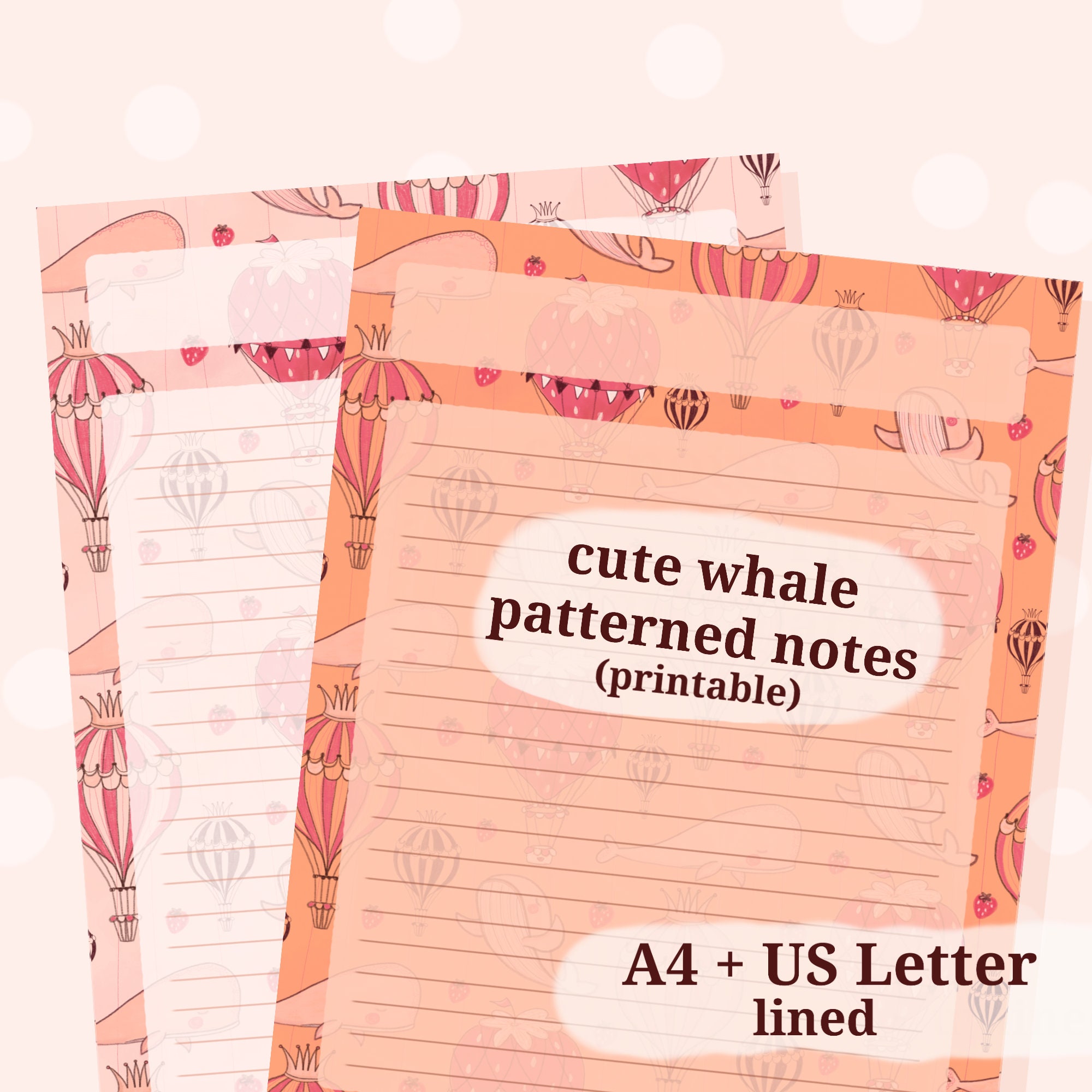 Cute Printable LINED Notes US Letter & A4 Size - Etsy