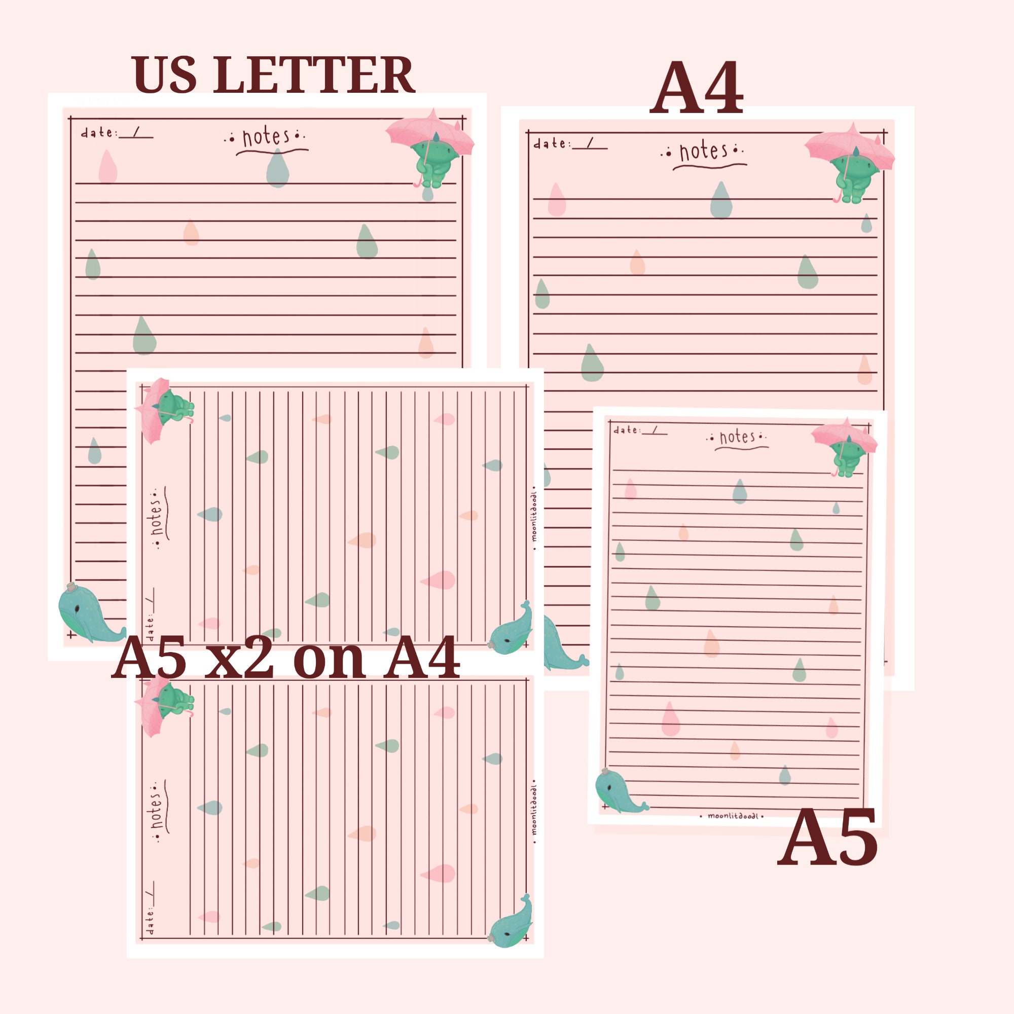 Cute Lined Notes Printable Rainy Day Theme - Etsy
