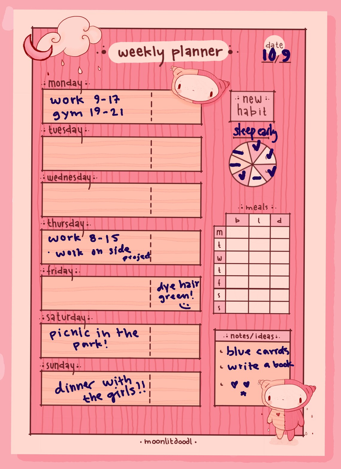 Weekly Planner Sheet Cute Printable A4 A5 US Letter | Etsy