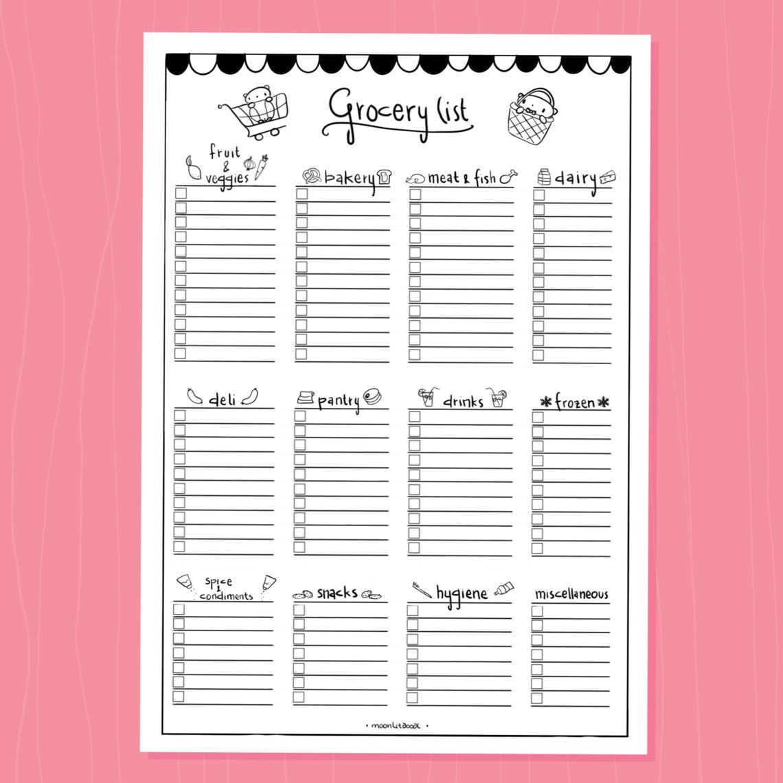 Cute Categorized Grocery List Printable A4 A5 US Letter - Etsy