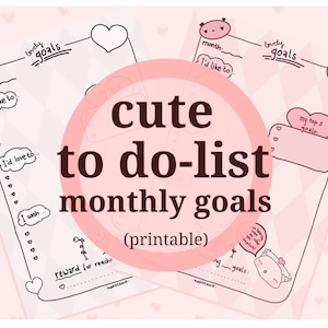 Cute Printable To-do-list Monthly Goals heart & love theme | Etsy