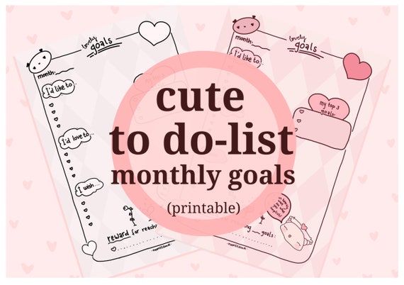 Cute Printable To-do-list Monthly Goals heart & love theme | Etsy
