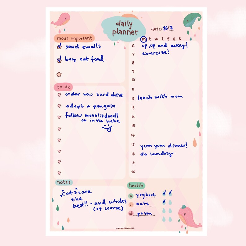 Cute Daily Planner Printable A4 & US Letter Size - Etsy UK