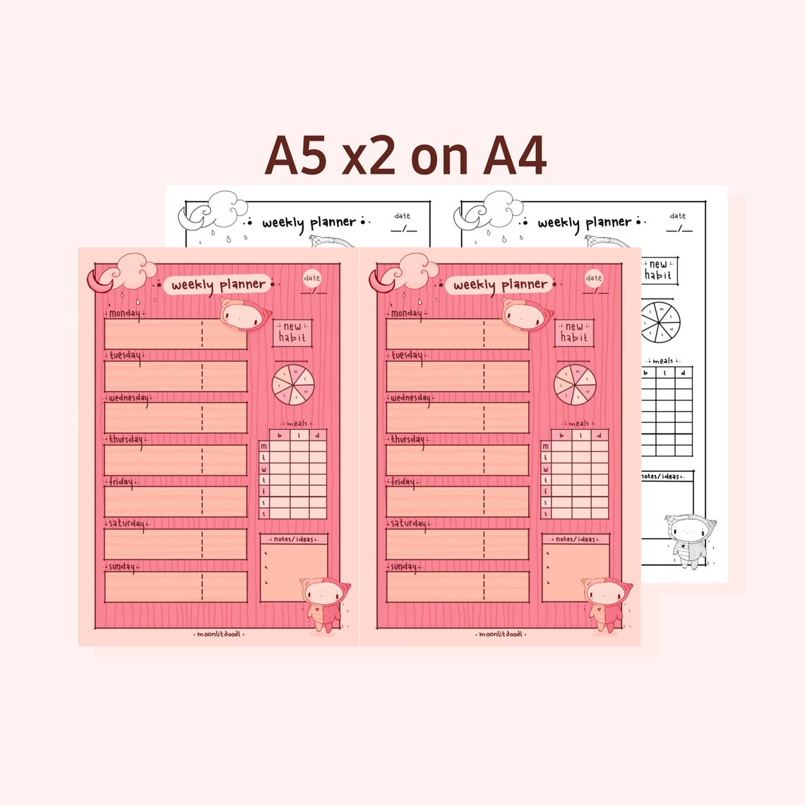 Weekly Planner Sheet Cute Printable A4, A5, US Letter - Etsy UK
