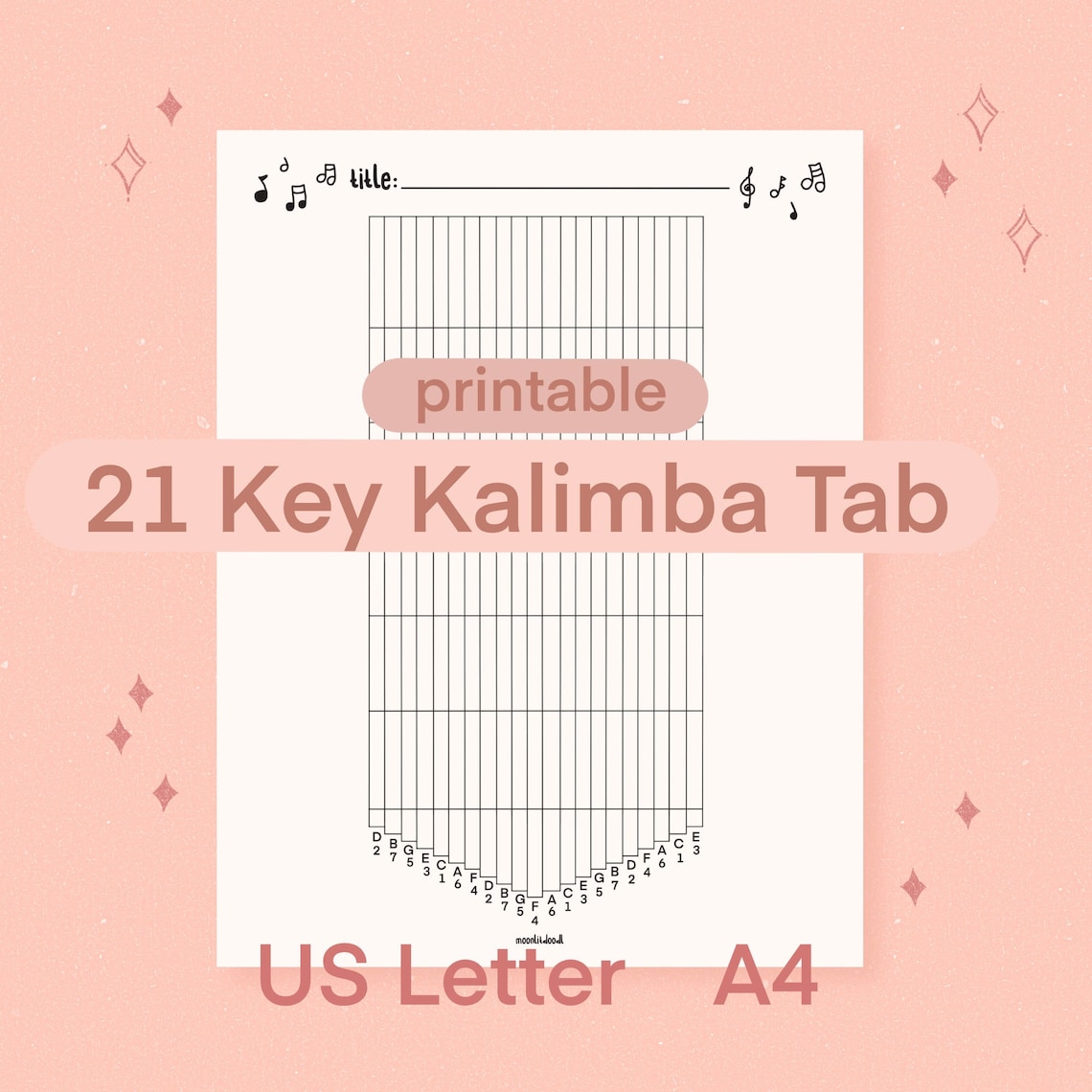 21 Key Kalimba Tab Blank Sheet Music Printable - Etsy