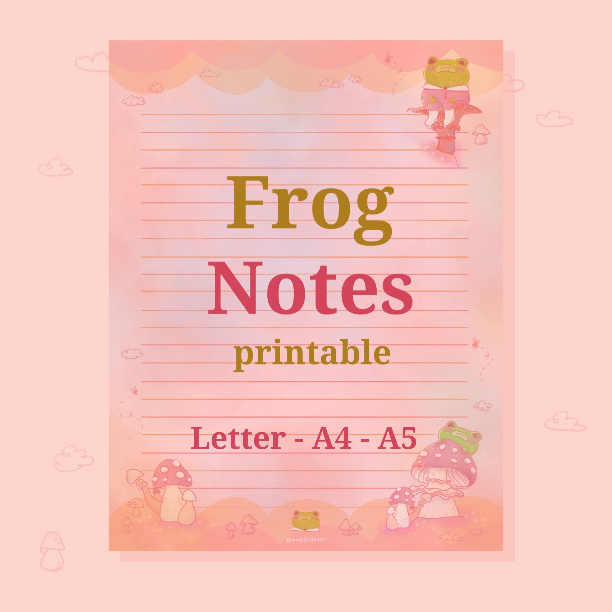 Printable Notes | Frogs & Mushrooms | US Letter A4 - Etsy