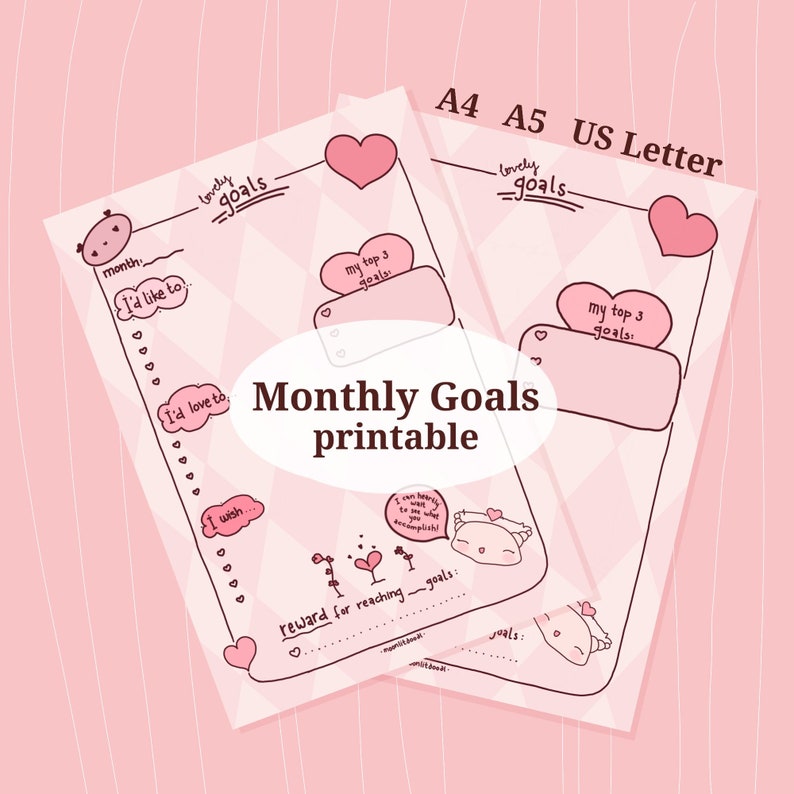 Cute Printable to Do List Monthly Goals US Letter A4 A5 - Etsy