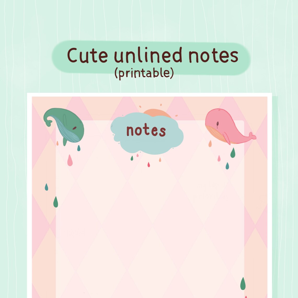 Cute Printable Notes Whale Theme - Etsy