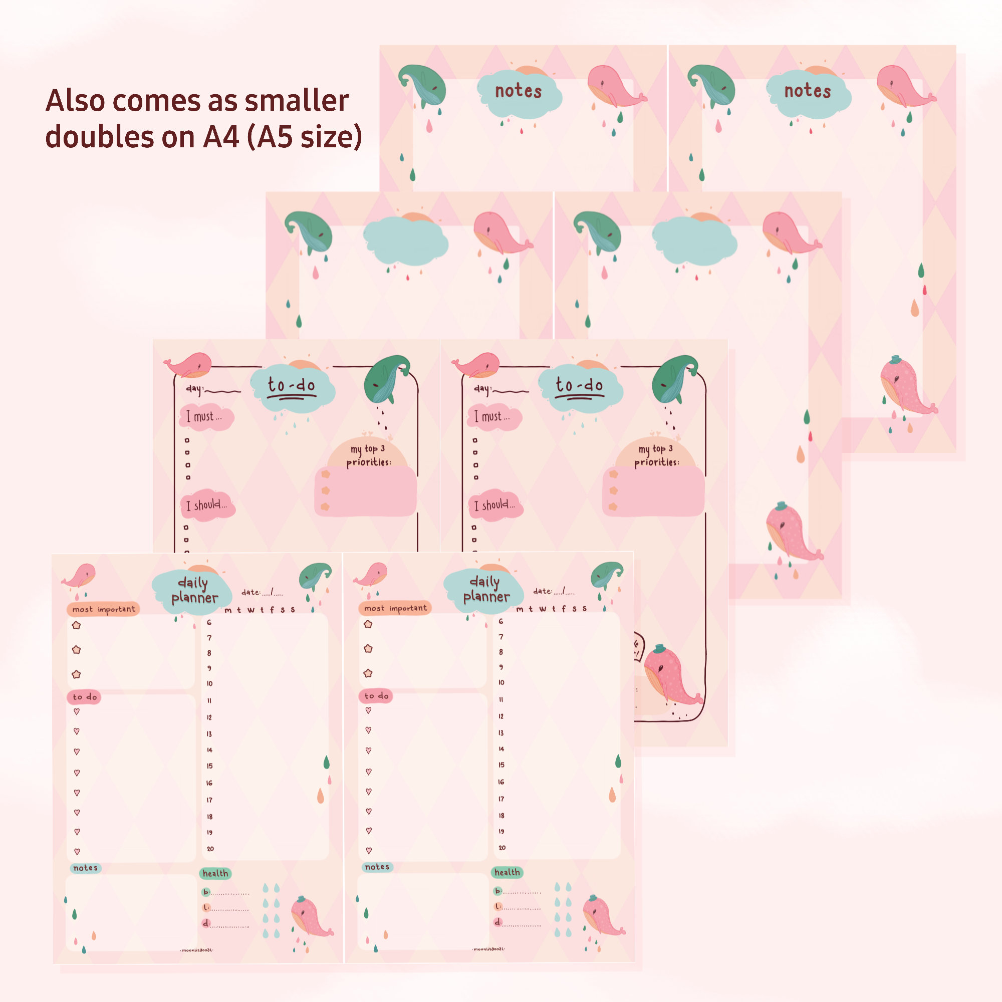 Cute Printable to Do List Notes Daily Planner Bundle US - Etsy UK