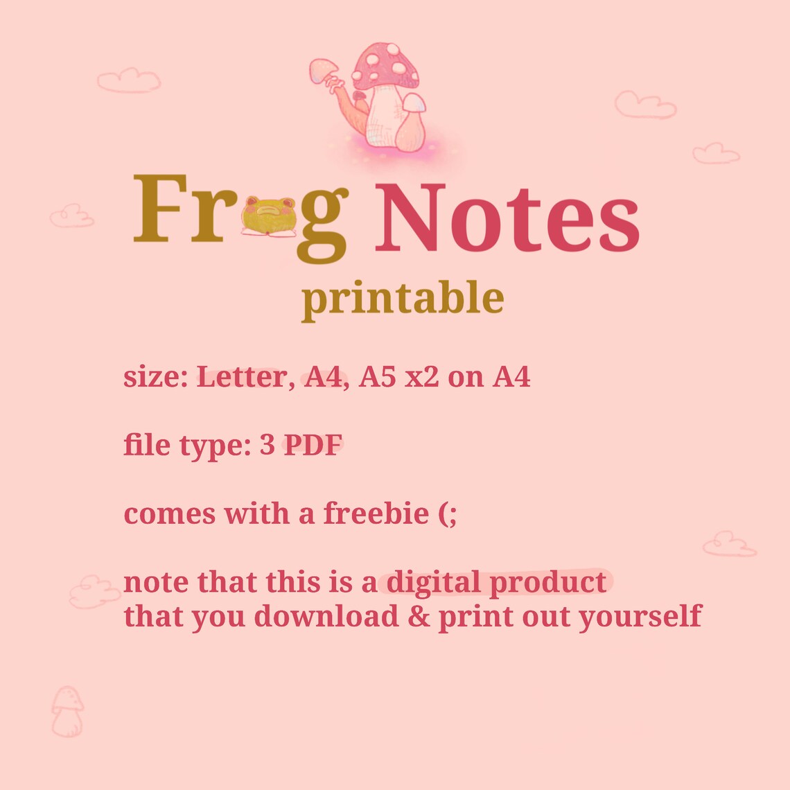 Printable Notes | Frogs & Mushrooms | US Letter A4 - Etsy