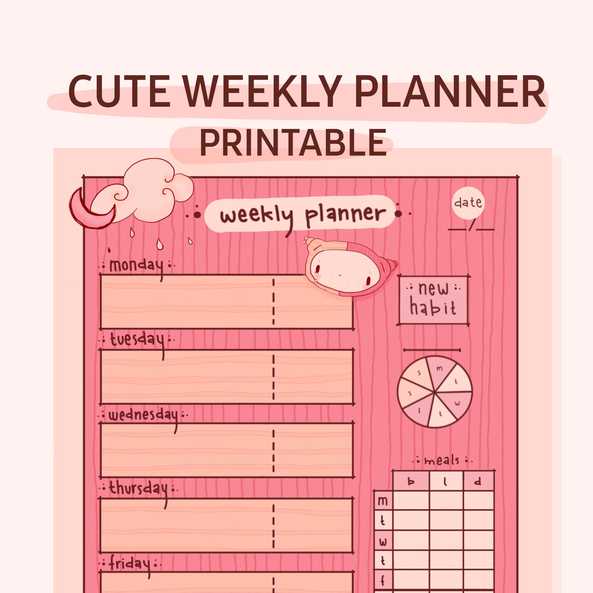 Weekly Planner Sheet Cute Printable A4, A5, US Letter - Etsy UK