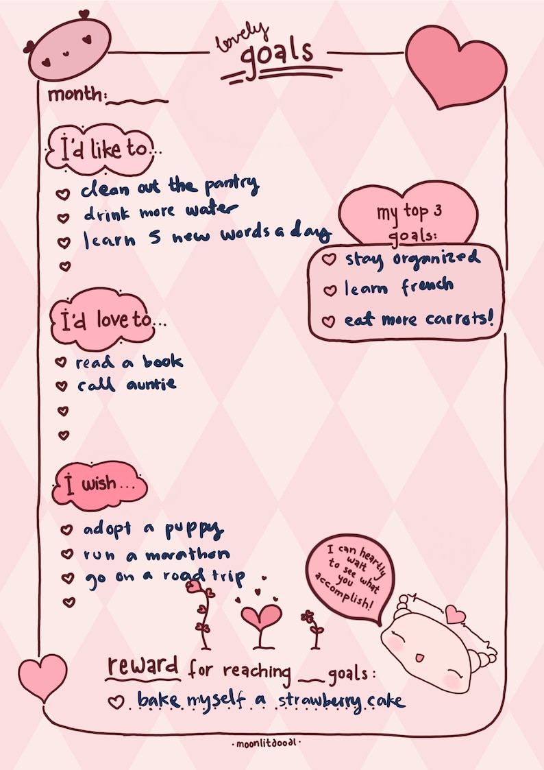 Cute Printable to Do List Monthly Goals US Letter A4 A5 - Etsy