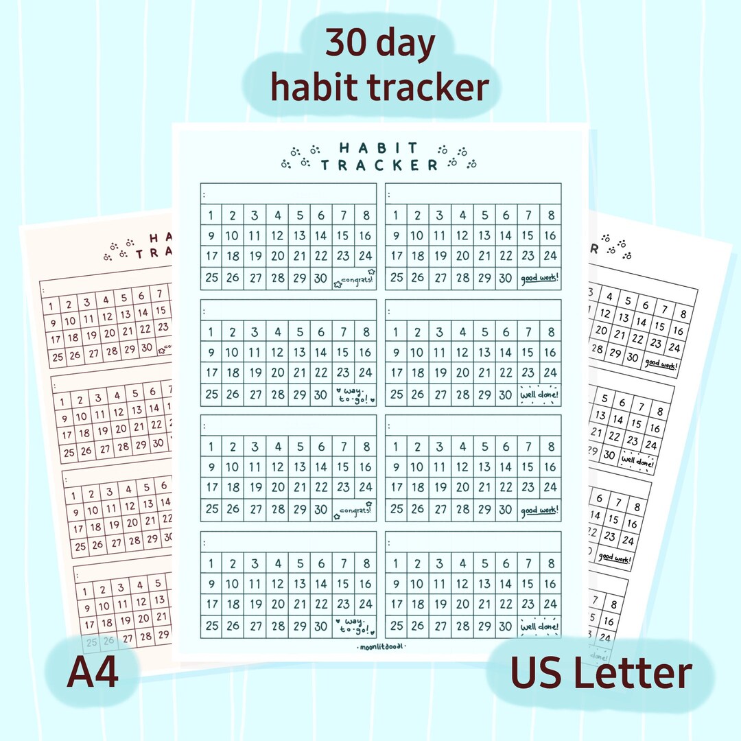 Habit Tracker Sheet 30 Days Printable US Letter & A4 - Etsy