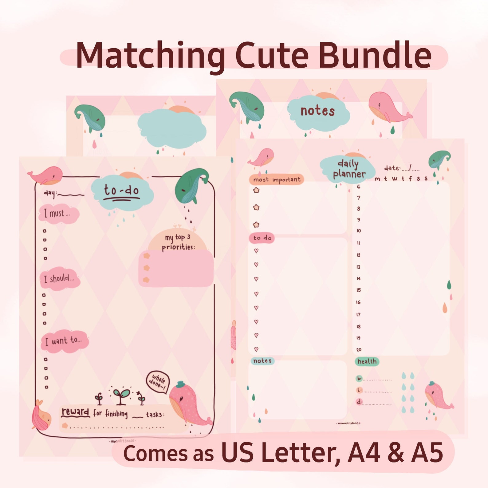 Cute Printable to Do List Notes Daily Planner Bundle US - Etsy UK
