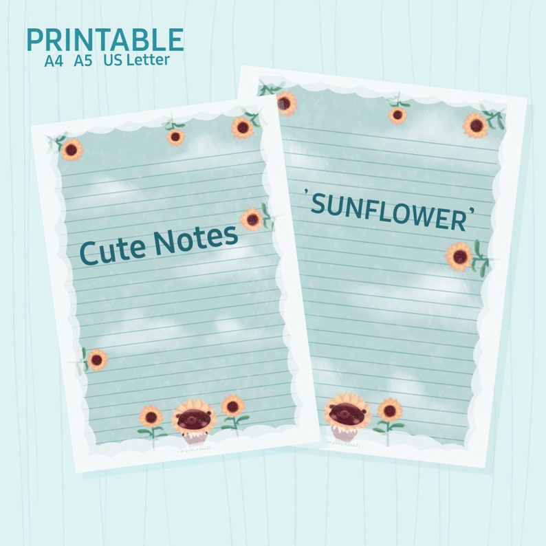 Printable Lines Notes Sunflower | A4, A5, US Letter - Etsy