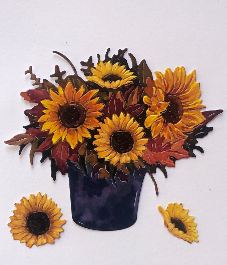 Bucket of Sunflowers Die Cut Out Embellishments. 2 X Printed & - Etsy