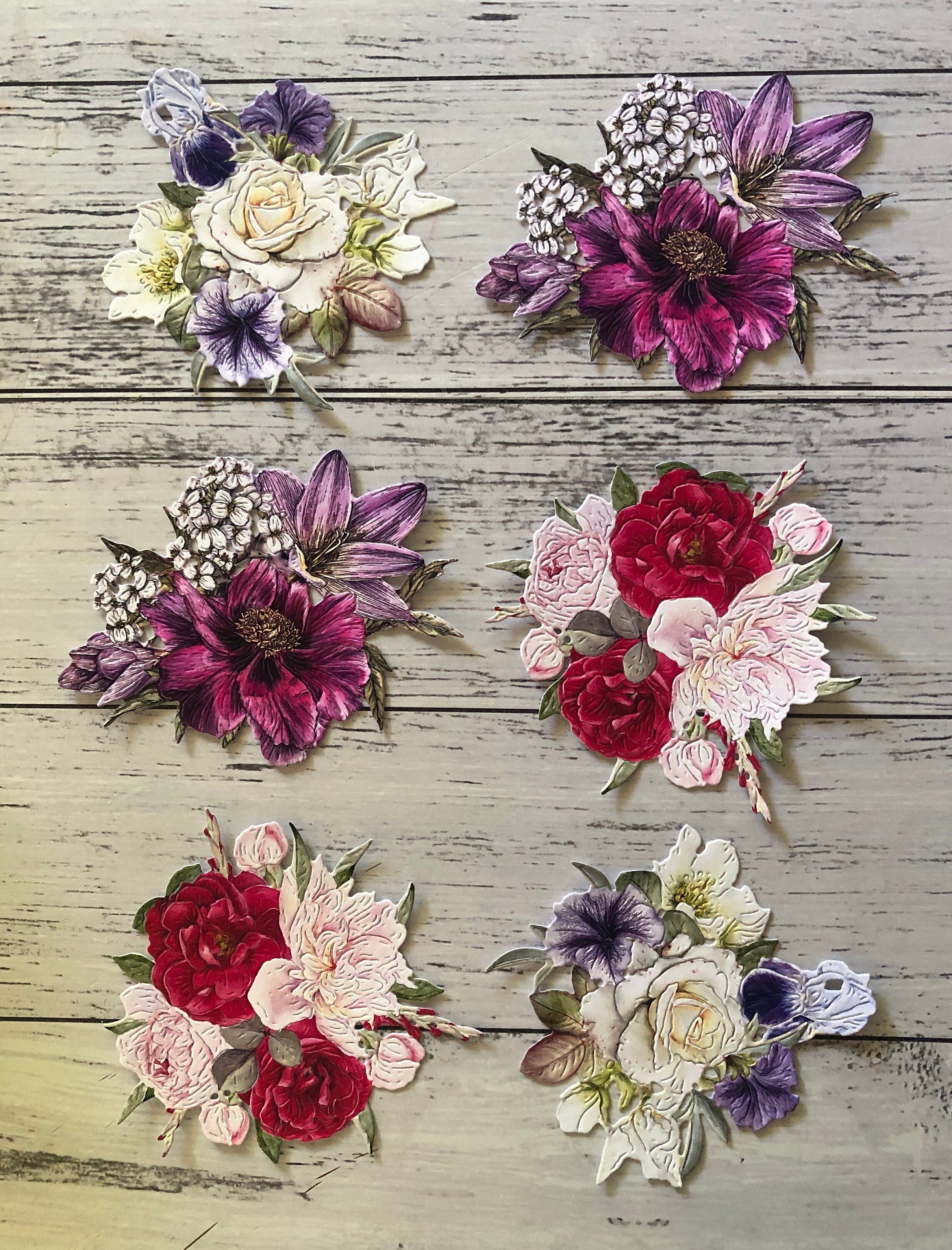 6 X Pretty Floral Die Cut Posies for Card Making, Scrapbooking ...