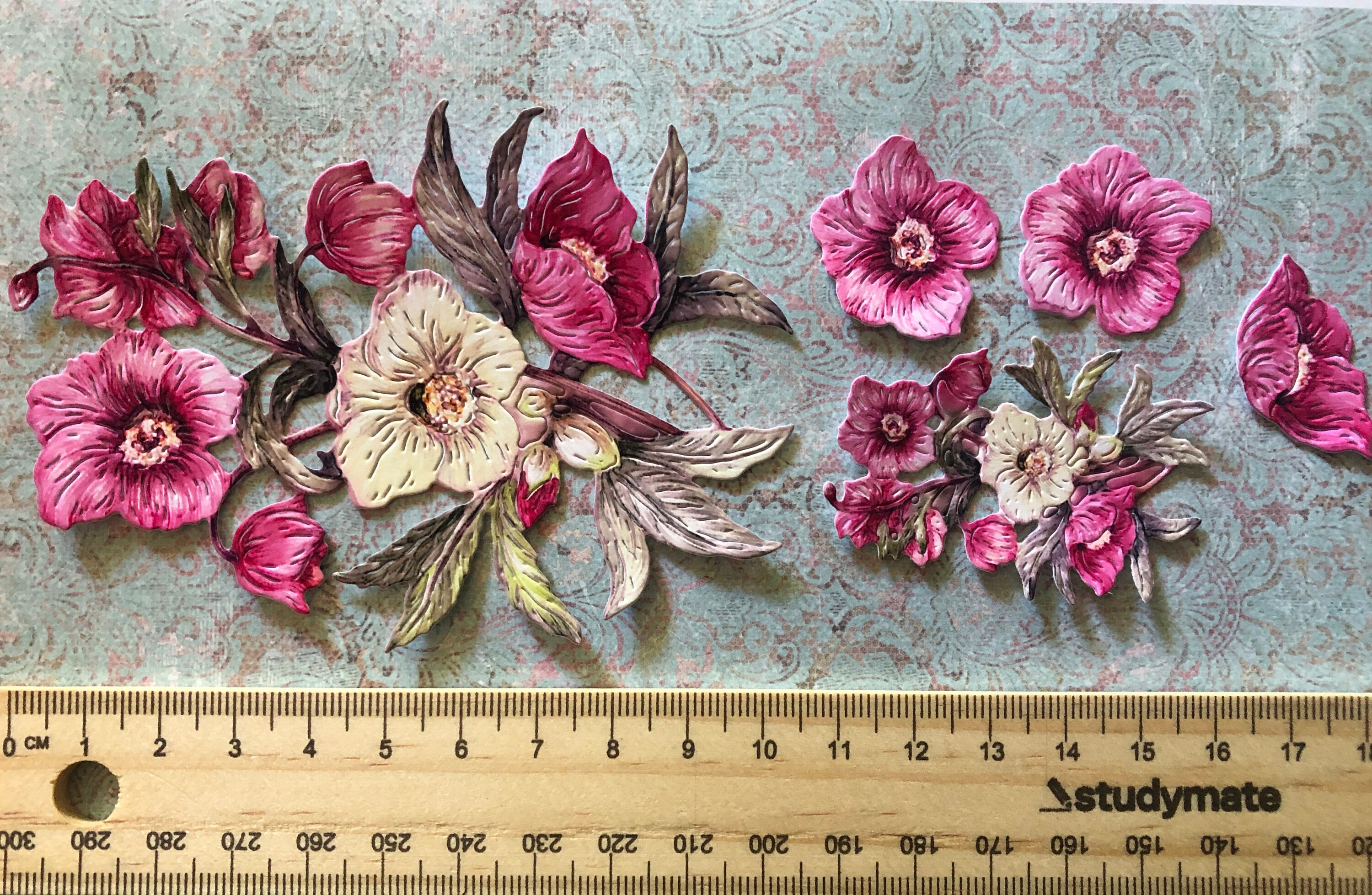 Beautiful Pink 'dog Rose' Flowers & Leaves Die Cut Out Embellishments ...
