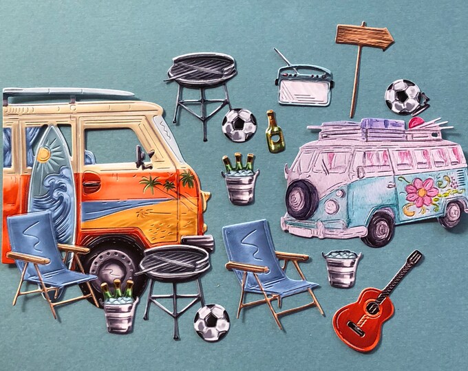 Beach Outdoor Activity Die Cut Outs. Male Card Embellishments. Kombi ...