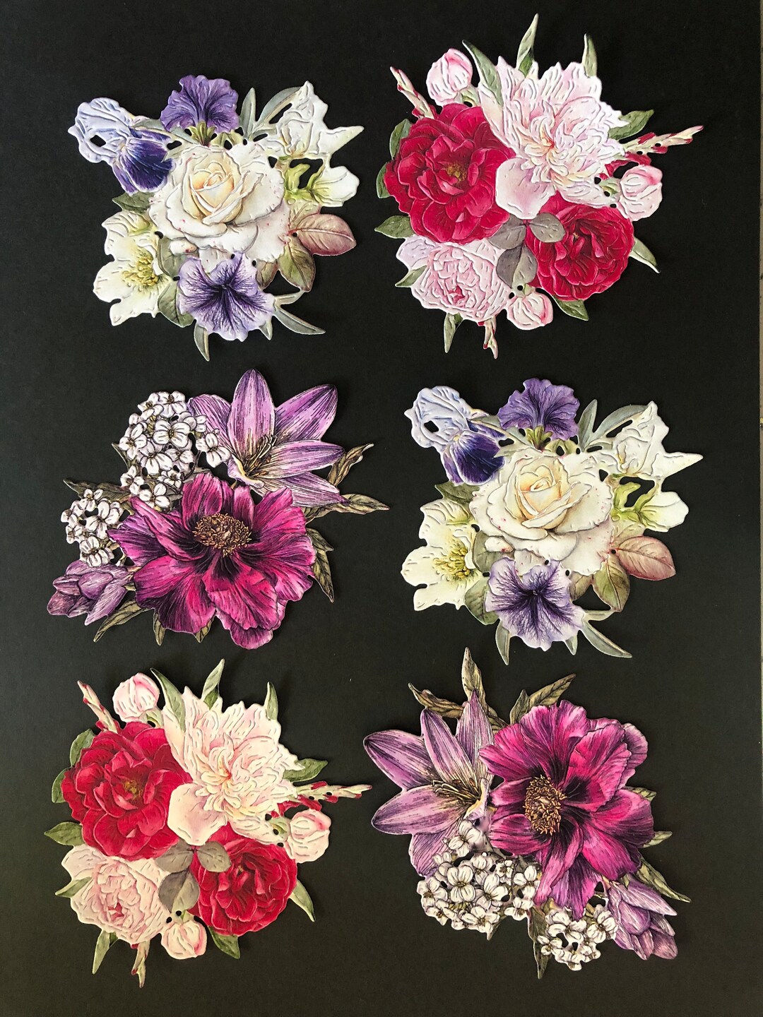 6 X Pretty Floral Die Cut Posies for Card Making, Scrapbooking ...