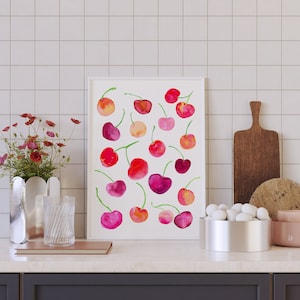 Cherries Art Print, Watercolor Fruit, Kitchen Food Painting - Etsy