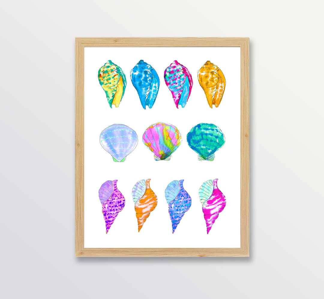 Rainbow Seashell Watercolor Painting, Beach House Art Print - Etsy