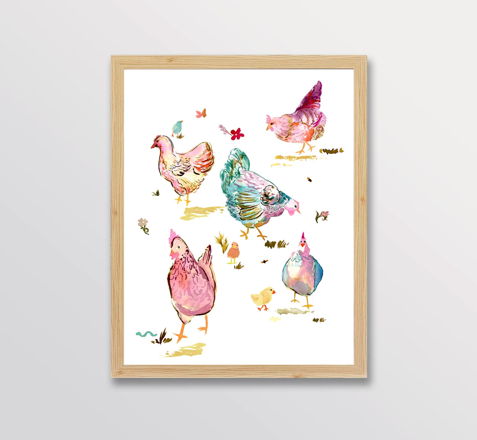 Hens Watercolor Art Print Chickens Farm Art - Etsy
