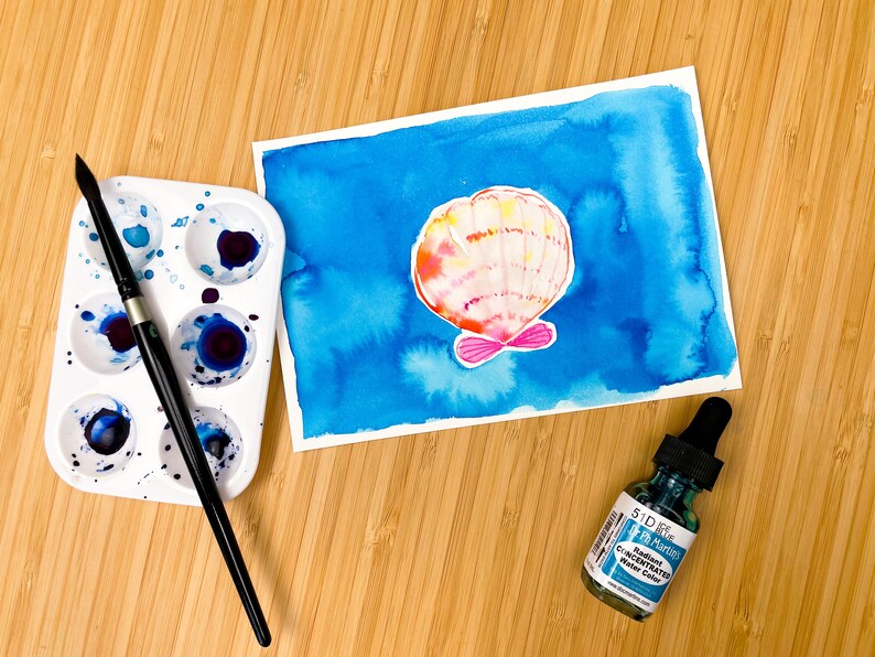 Bright Seashell Original 5x7 Watercolor Scallop Clamshell - Etsy