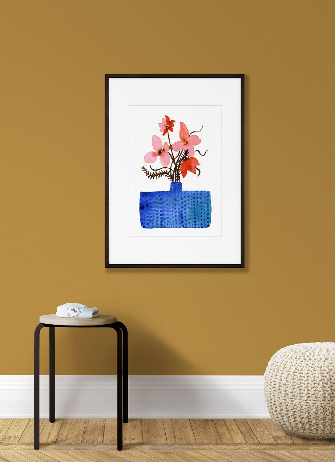 Blue Vase Watercolor Floral Wall Art Flower Painting | Etsy