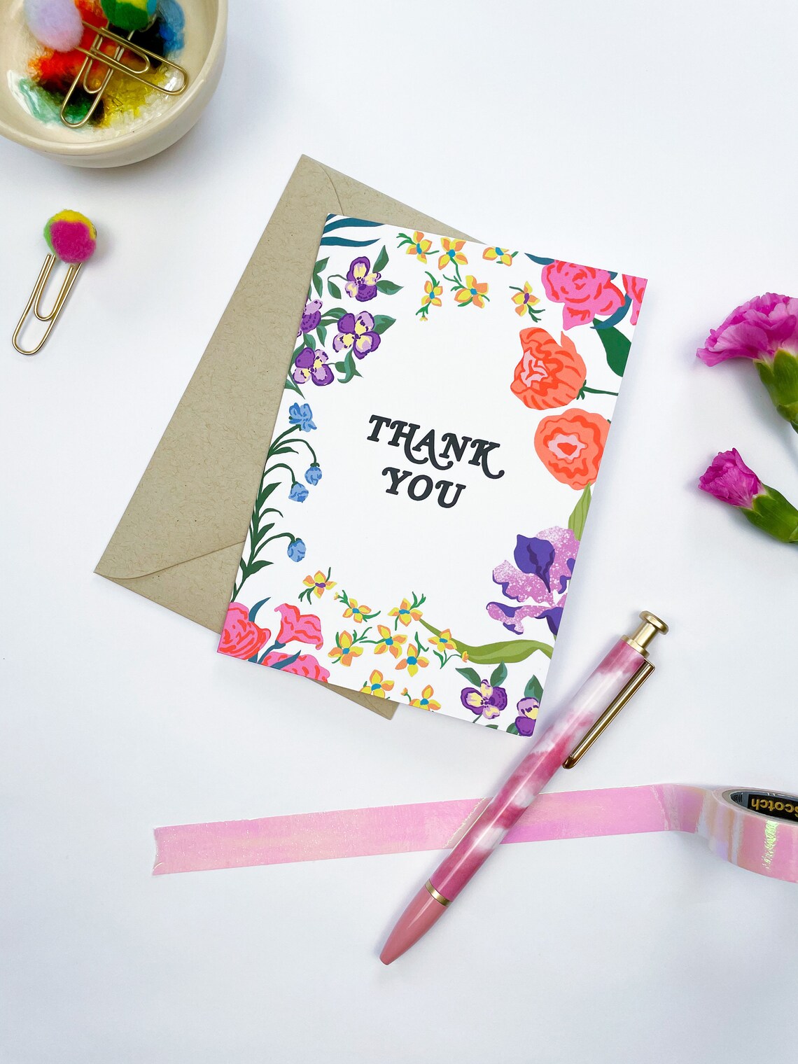 Thank You Card, Botanical Spring Floral, Single, Box of 5 - Etsy