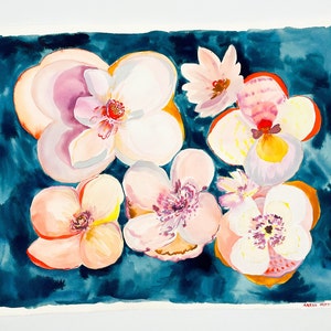 Teal Floral Watercolor Painting Statement Artwork 16"x20" - Etsy