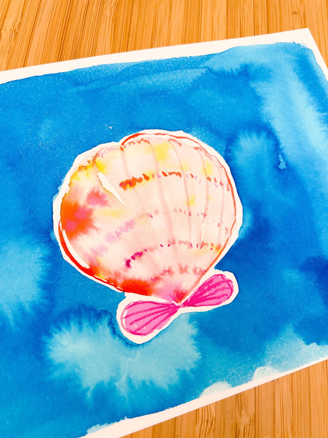 Bright Seashell Original 5x7 Watercolor Scallop Clamshell - Etsy