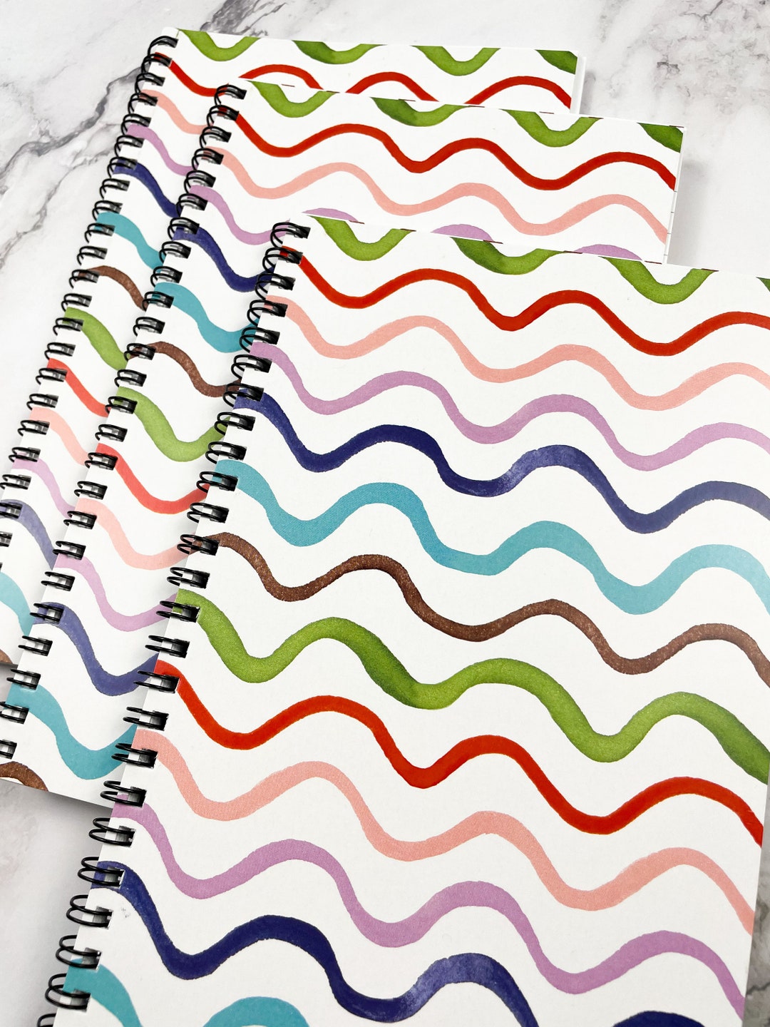 Wavy Stripe Journal, Half Letter Spiral Notebook - Etsy
