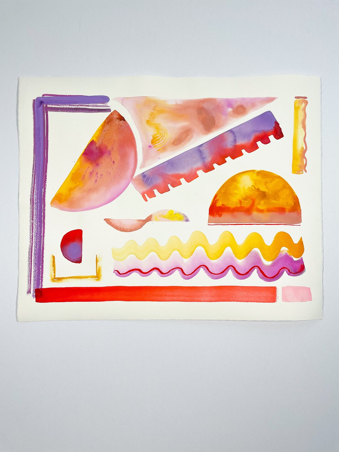 Abstract Sunset Geometric Watercolor Painting Statement Artwork 16x20 ...