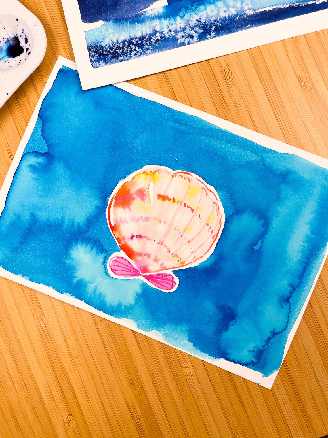 Bright Seashell Original 5x7 Watercolor Scallop Clamshell - Etsy