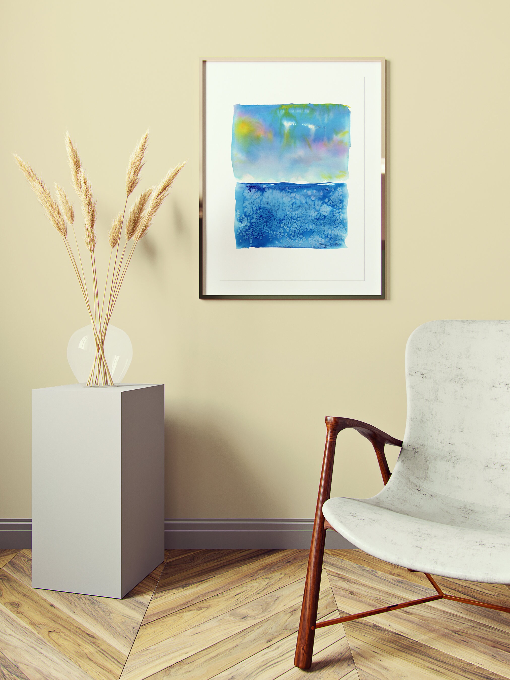 Ocean Landscape Abstract Watercolor, Blue Horizon Art Print - Etsy