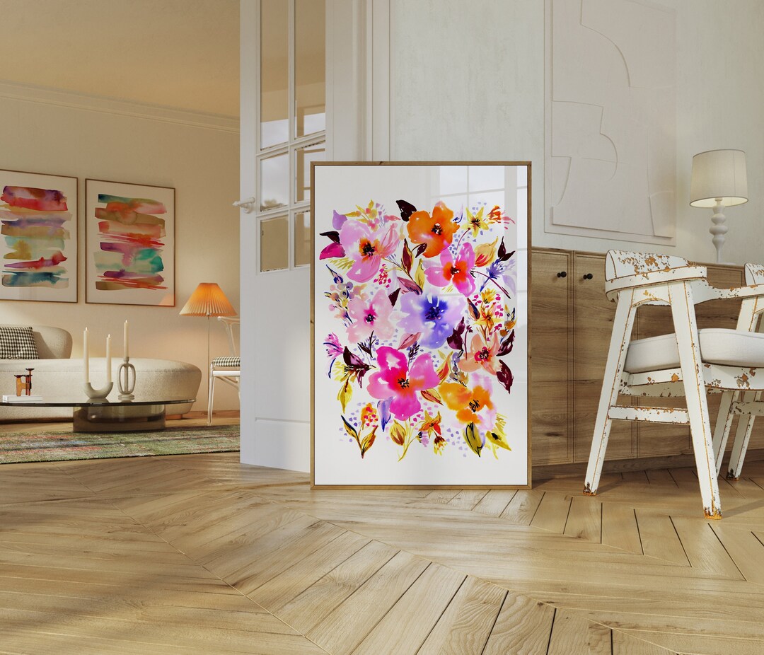 Bold Pink Flowers Wall Art, Abstract Watercolor Poster Print - Etsy