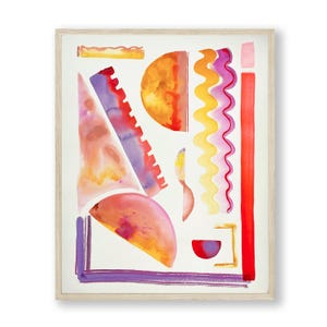 Abstract Sunset Geometric Watercolor Painting Statement Artwork 16"x20 ...