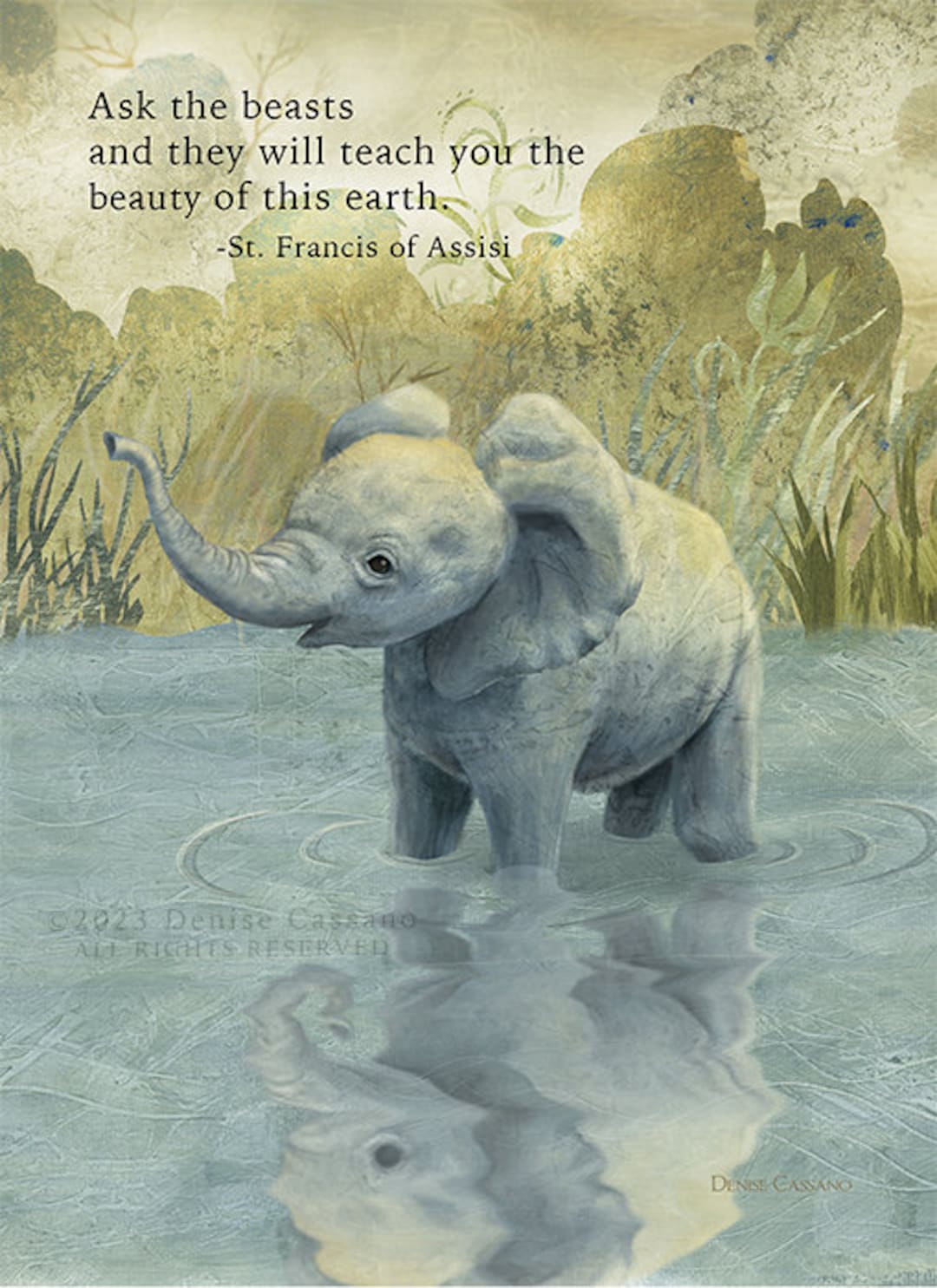 Baby Elephant Inspirational Greeting Card, Elephant Art, Elephant ...
