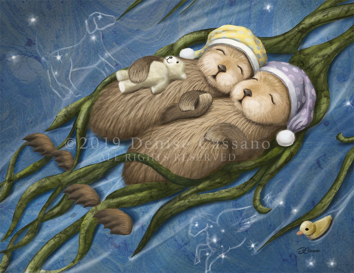 Sleeping Otters 11x14 Print, Otters, Otter Art, Otter Painting, Kids ...