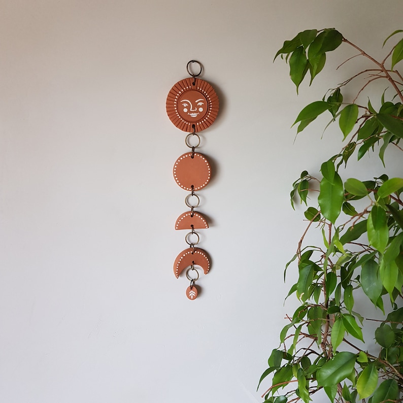 Terracotta Sun and Moon Phases Wall Hanging Sun Face Wall | Etsy