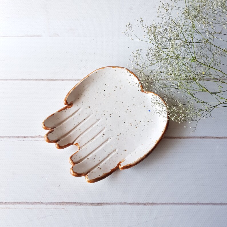 White Double Hand Jewelry Dish Boho Ceramic Hand Dish Ceramic - Etsy