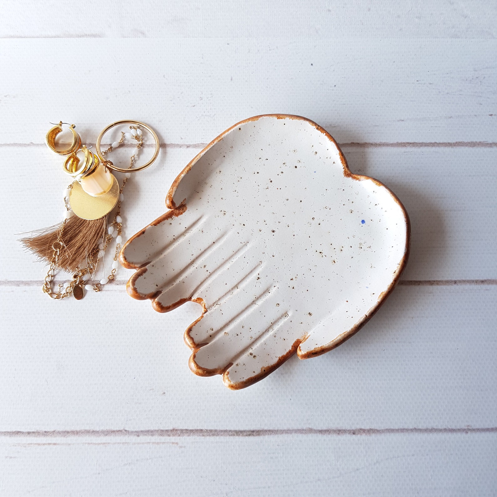 White Double Hand Jewelry Dish Boho Ceramic Hand Dish Ceramic | Etsy