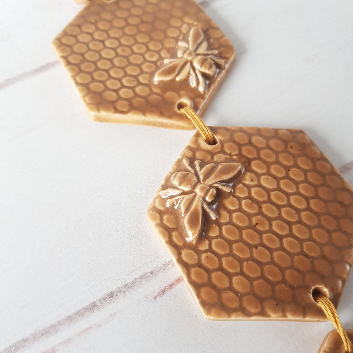 Ceramic bumble bee with honeycomb wall hanging Insect garland | Etsy